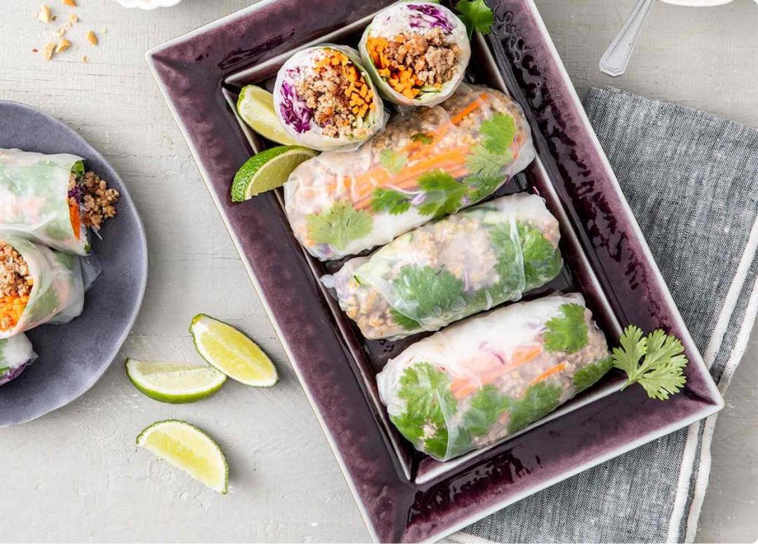 Ground Turkey Spring Rolls with Thai Peanut Sauce | Farm To Family